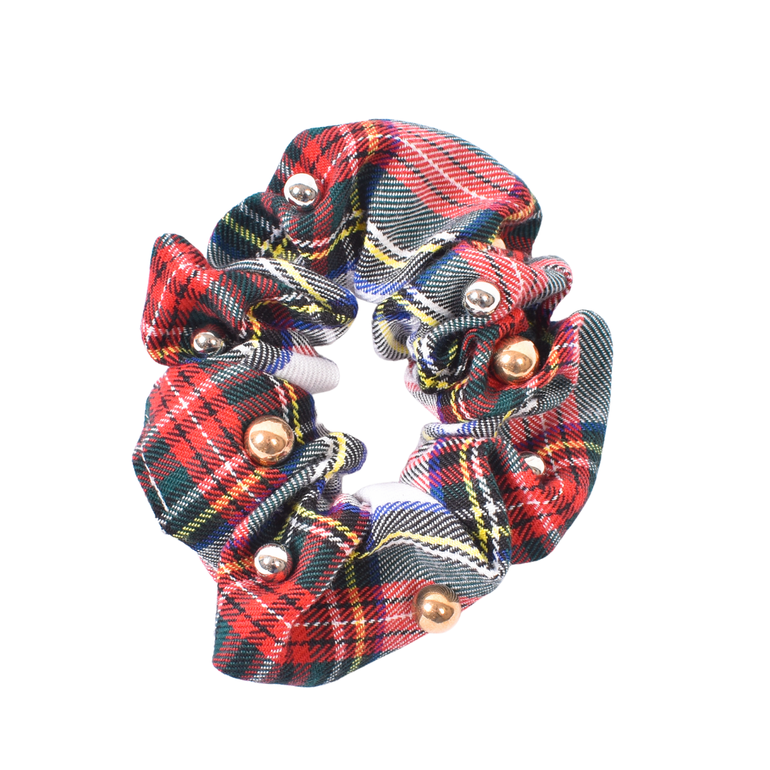 Tartan & Cheer Metallic Pearl Studded Scrunchie - Nutcracker